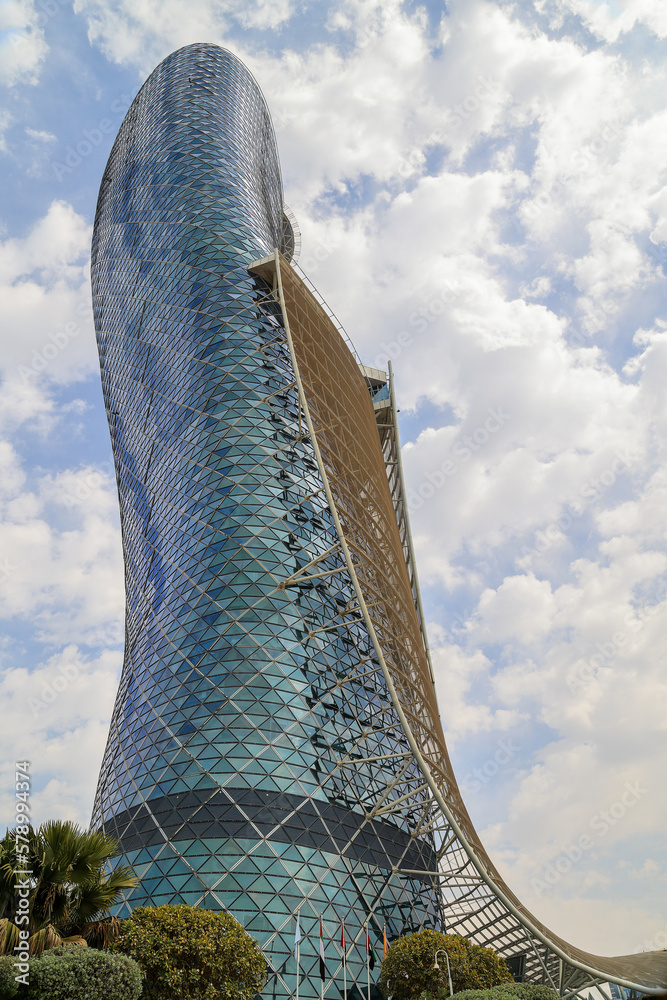 Abu Dhabi, UAE - February 27. 2023: The Capital Gate Tower, which is ...