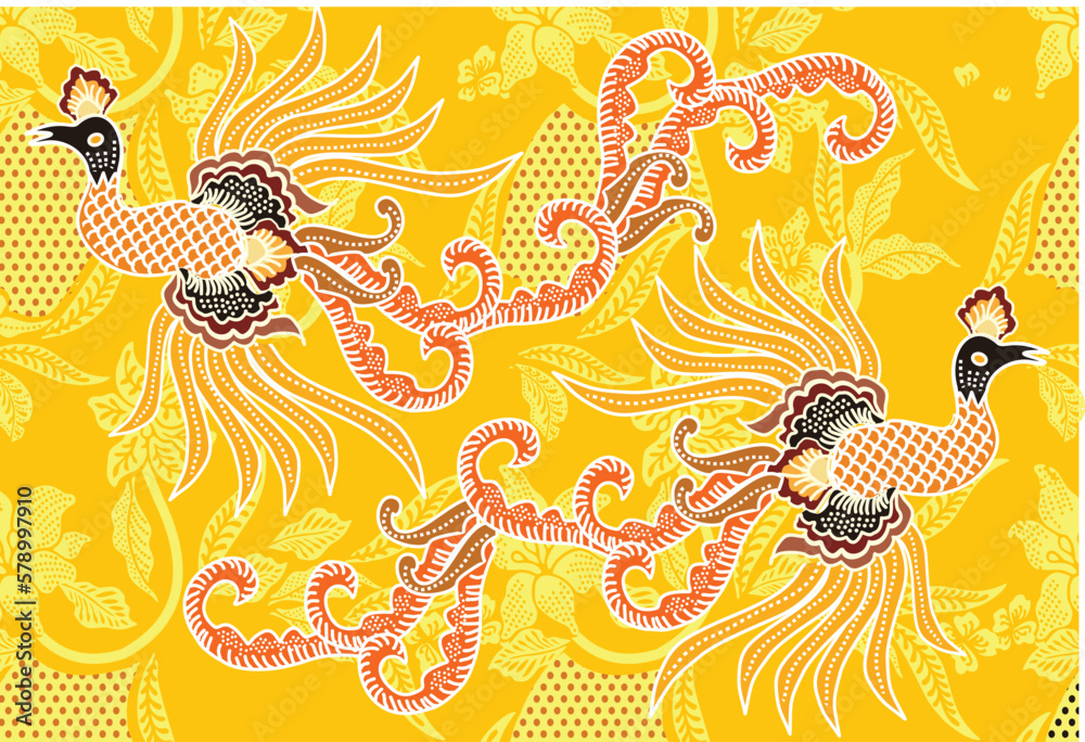 Indonesian batik motifs with very distinctive plant and bird patterns ...