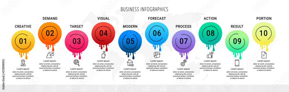 Vector template circle infographics. Modern business concept with 10 options and parts. Ten ...