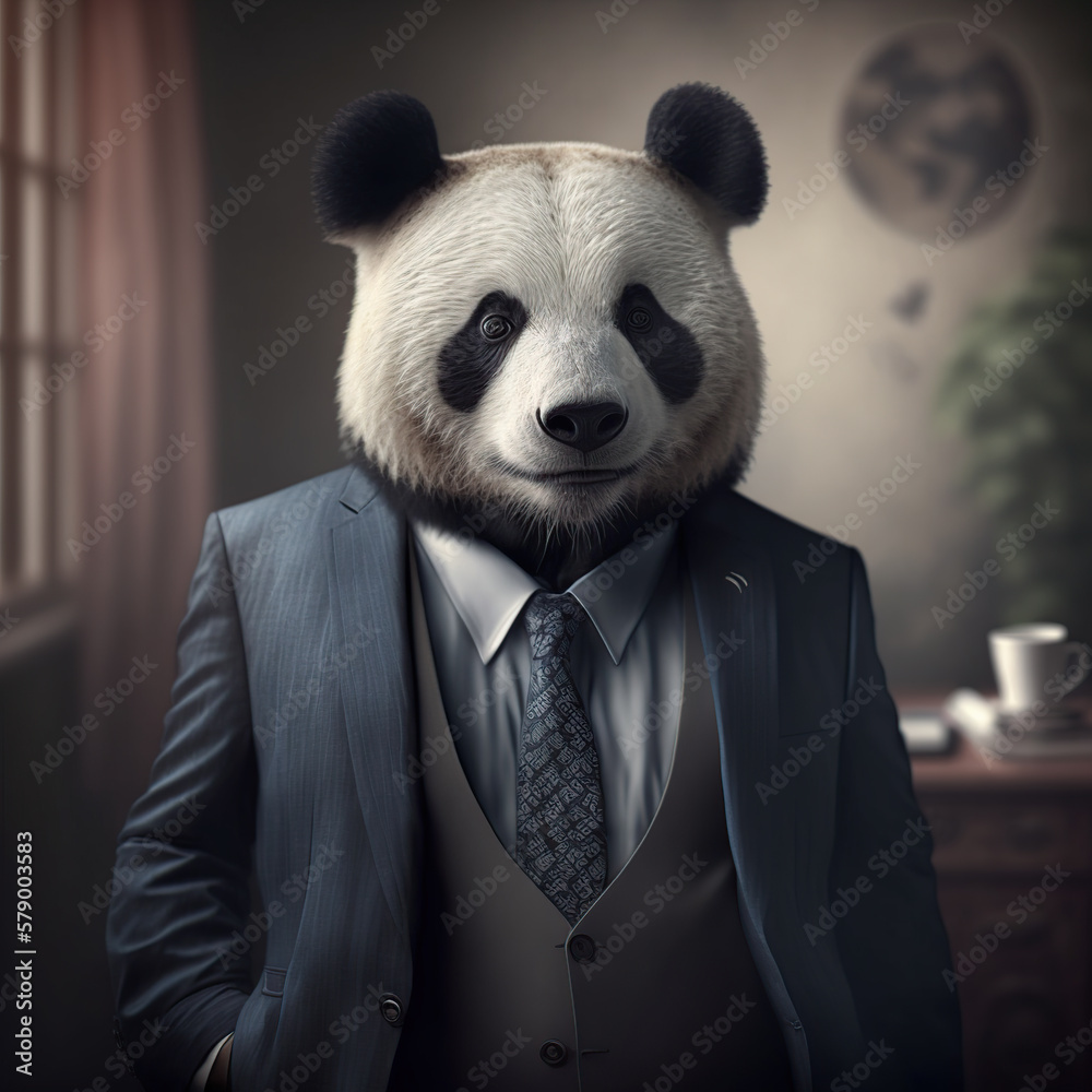 Ilustración de un un hombre con cabeza de oso panda vestido con un ...