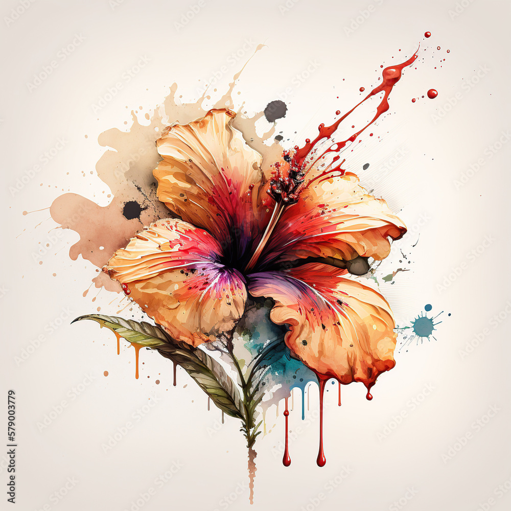 Ilustración de una flor pintada con acuarela sobre fondo blanco con ...