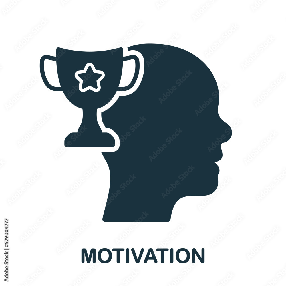 Motivation in Sport Silhouette Icon. Human Head and Trophy Cup Success ...