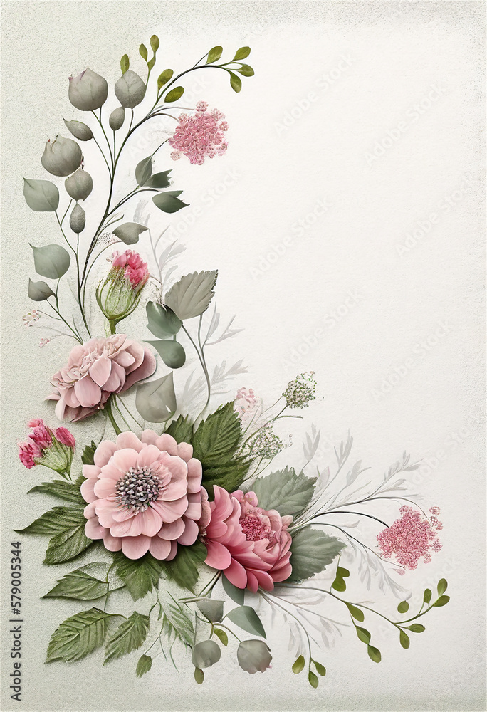 Rose flowers drawing, decorated paper background, vertical background ...