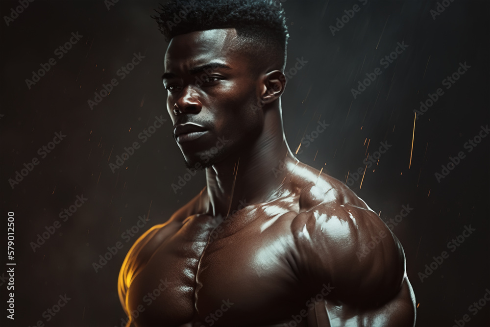 Bodybuilder black athlete, muscular man. Sports model posing ...