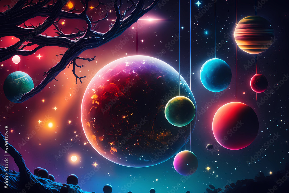 Neon Planets Wallpaper
