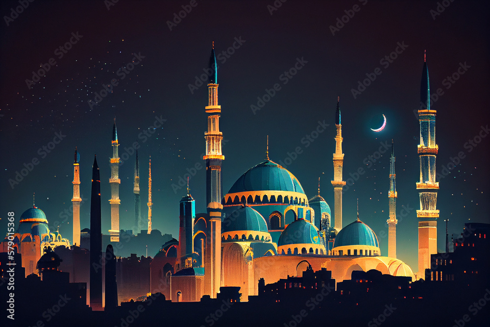 Fotografía Mosque minarets and domes, Arabic and Islamic architecture ...