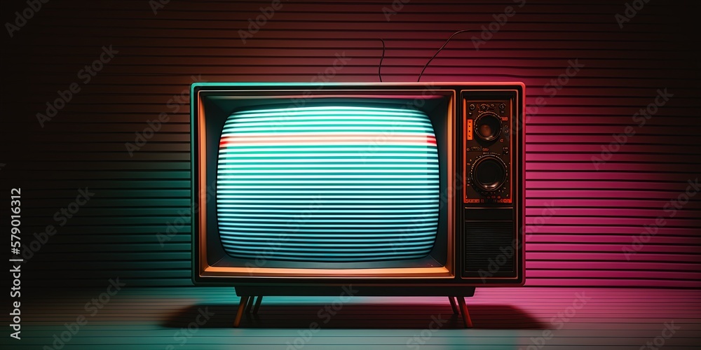 80s Retro wave style background displayed on vintage computer screen ...