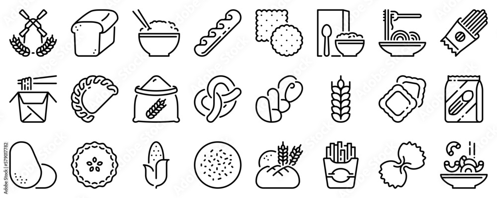 Line icons about carbohydrates on transparent background with editable ...