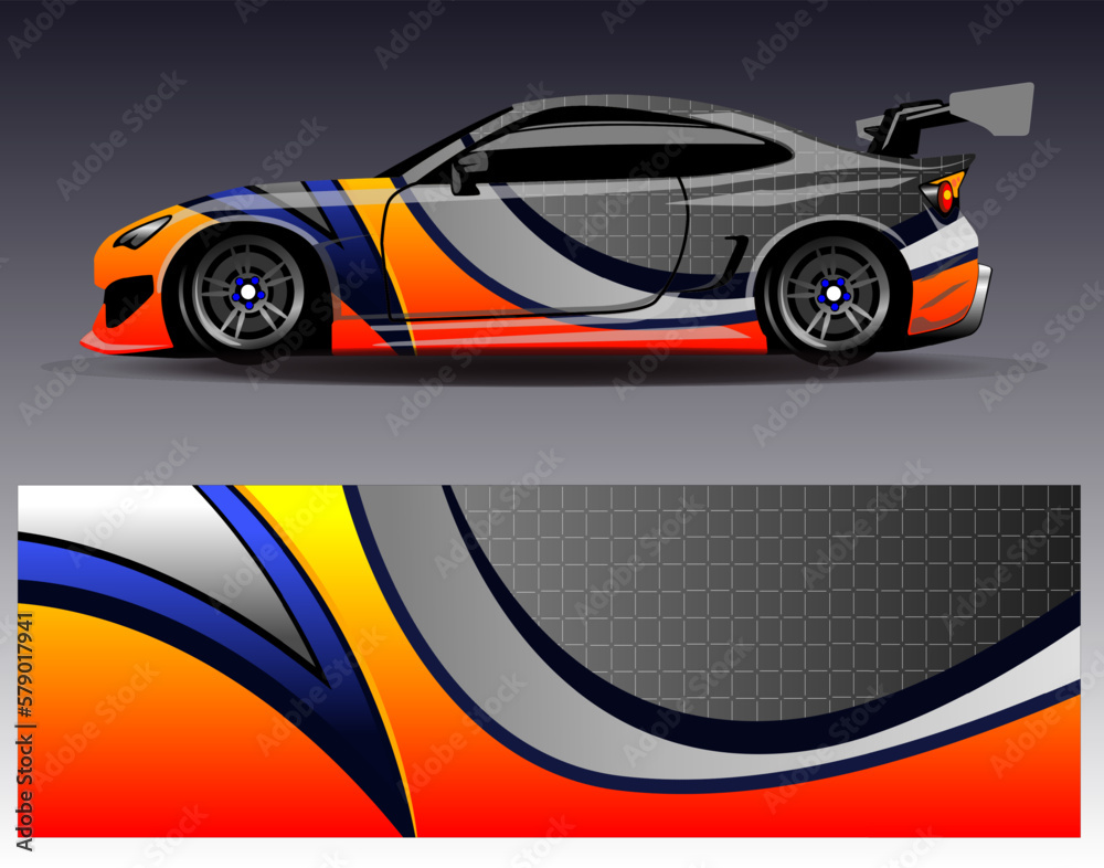 Abstract Race car wrap sticker design and sports background for daily ...
