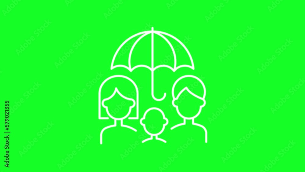 Animated life cover white line icon. Social welfare. Family insurance ...