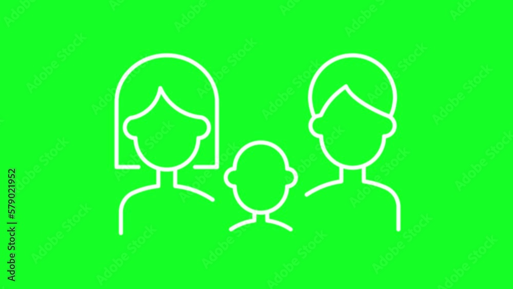Animated family white line icon. Parents and child. Loving people. Loop ...