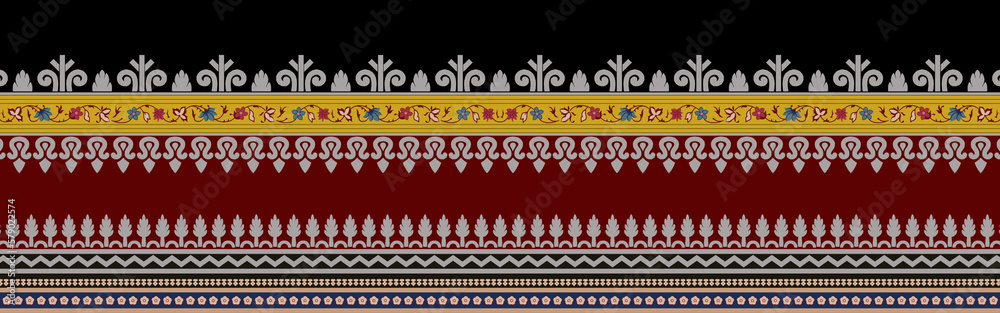 Geometric Ethnic border design composition, textile design, border ...