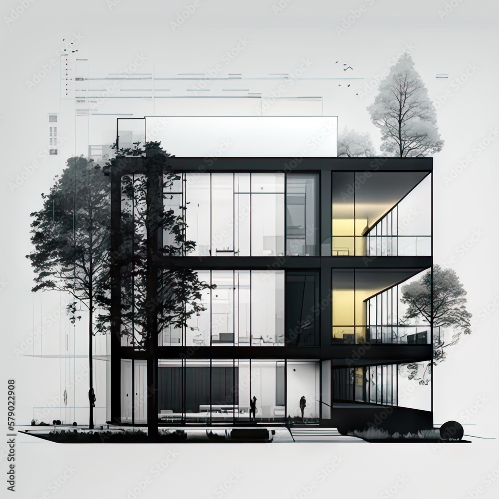 Minimalist architecture apartments/low-rise buildings in a brutalist ...