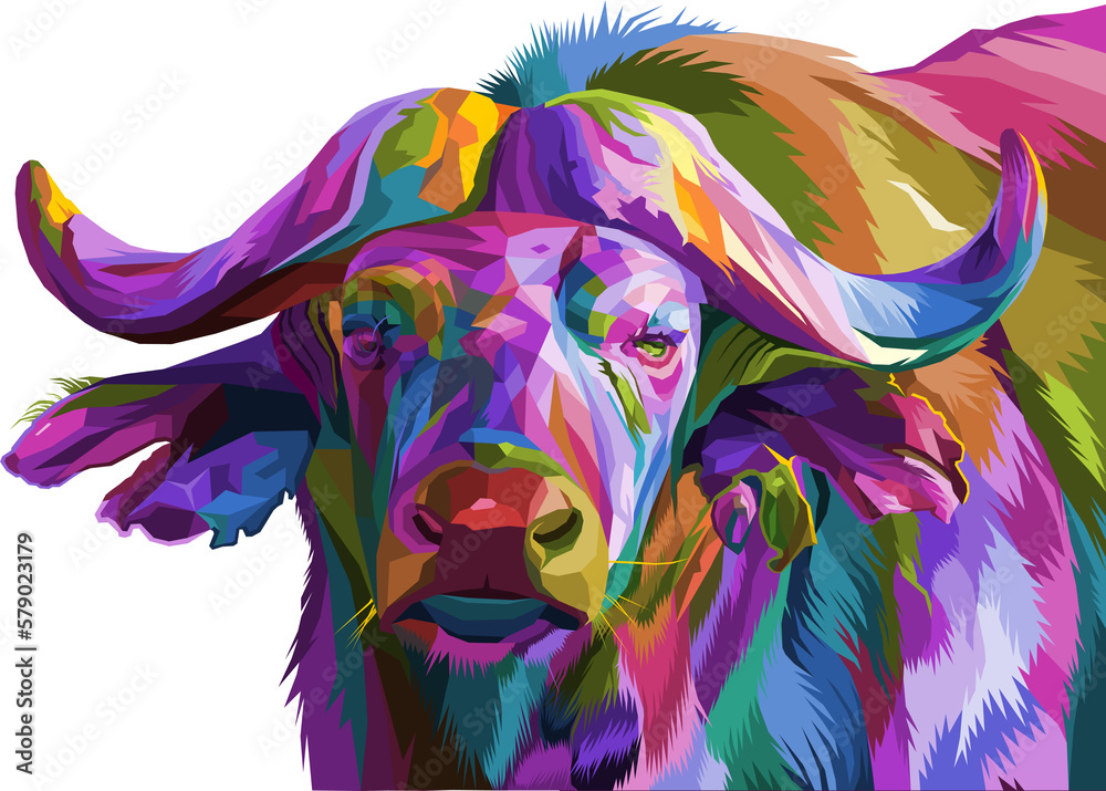 colorful Buffalo pop art style isolated. vector illustration Stock ...