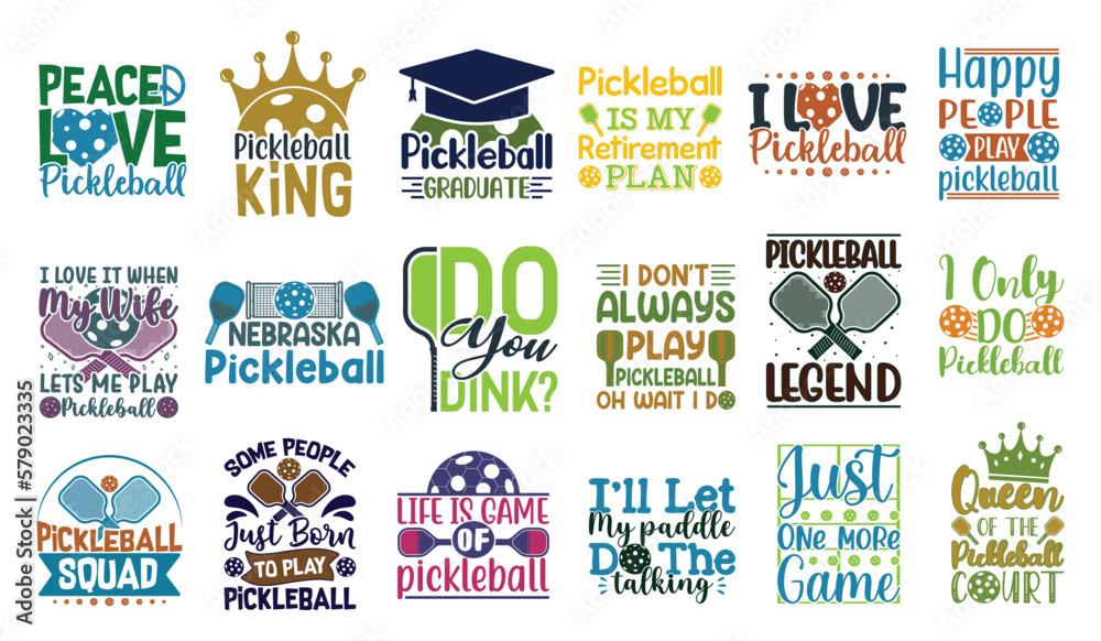Colorful Pickleball T Shirt Design Bundle. Printable Pickleball SVG ...