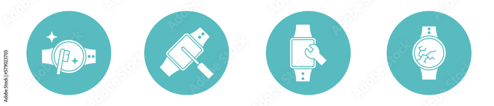 Digital watch repair store modern icon set, smartwatch fixing service ...