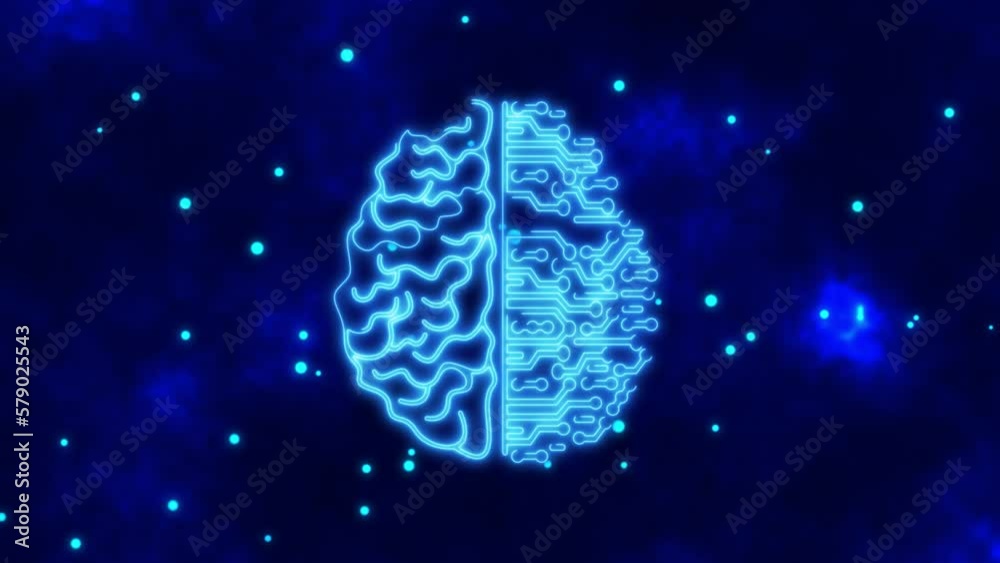 Animated Artificial intelligence (AI), brain animation, Human brain VS artificial brain. Data ...