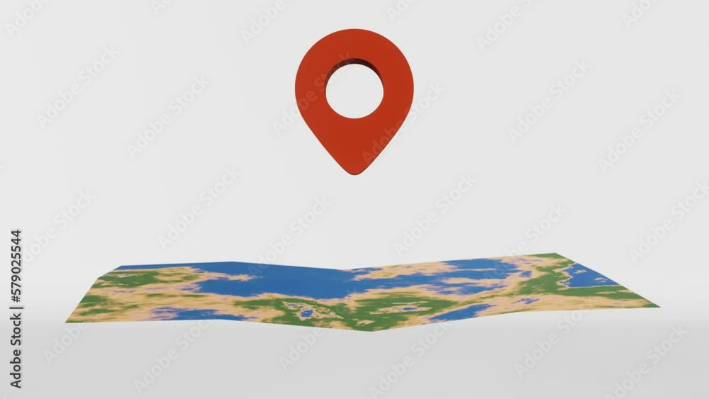 Map with geolocation pin point 3d animation loop 4K Red location marker ...