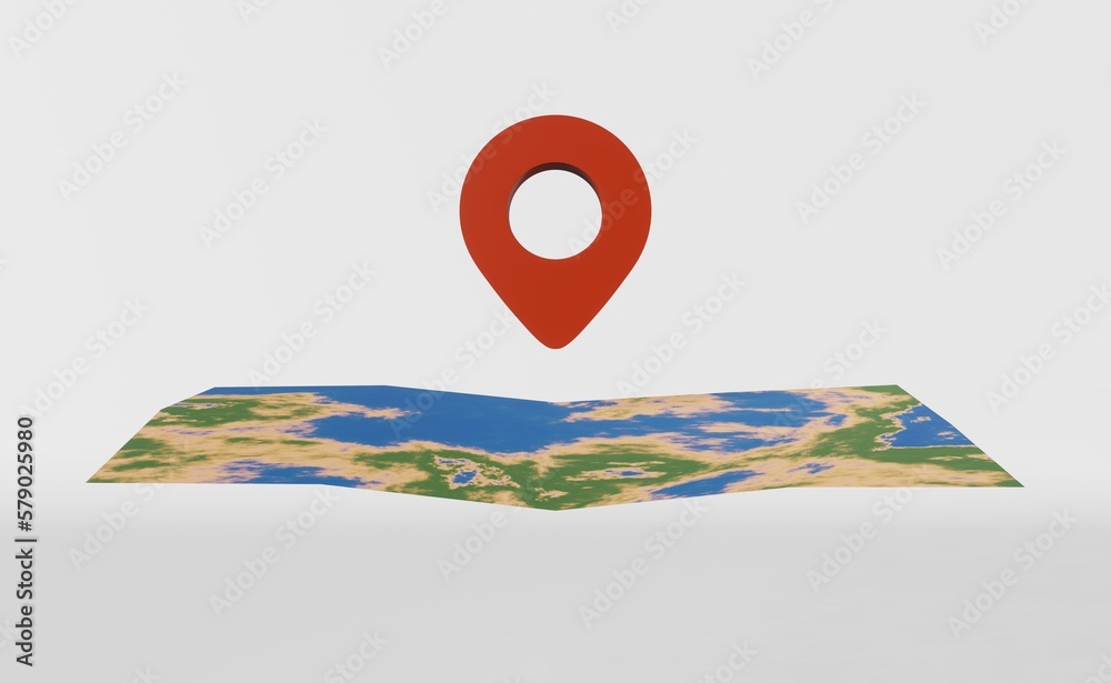 Map with geolocation pin point 3d rendering banner. Red location marker ...