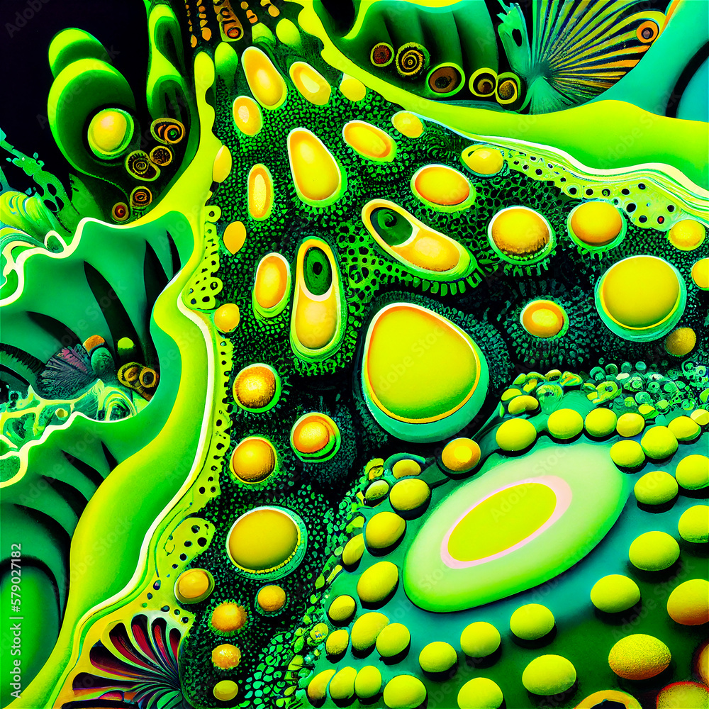 Psychedelic art 70's with green ,black and orange colors background ...
