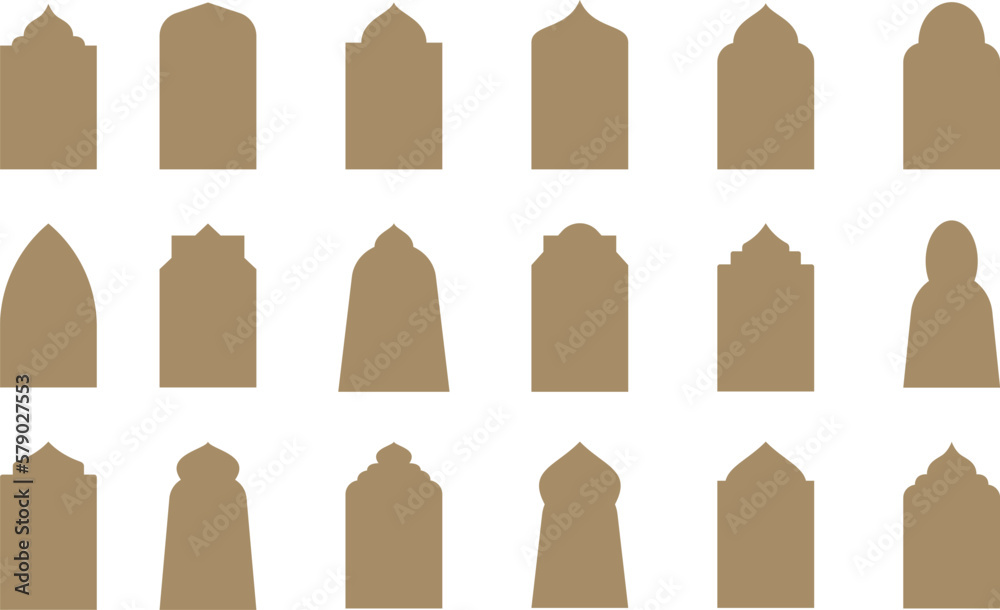 Set of Islamic Shape Illustration. flat Islamic door and arabic window ...