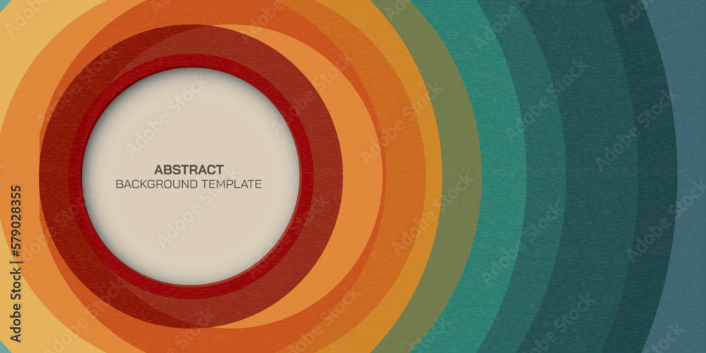 Retro groovy background with circle frame paper cut style at left area ...
