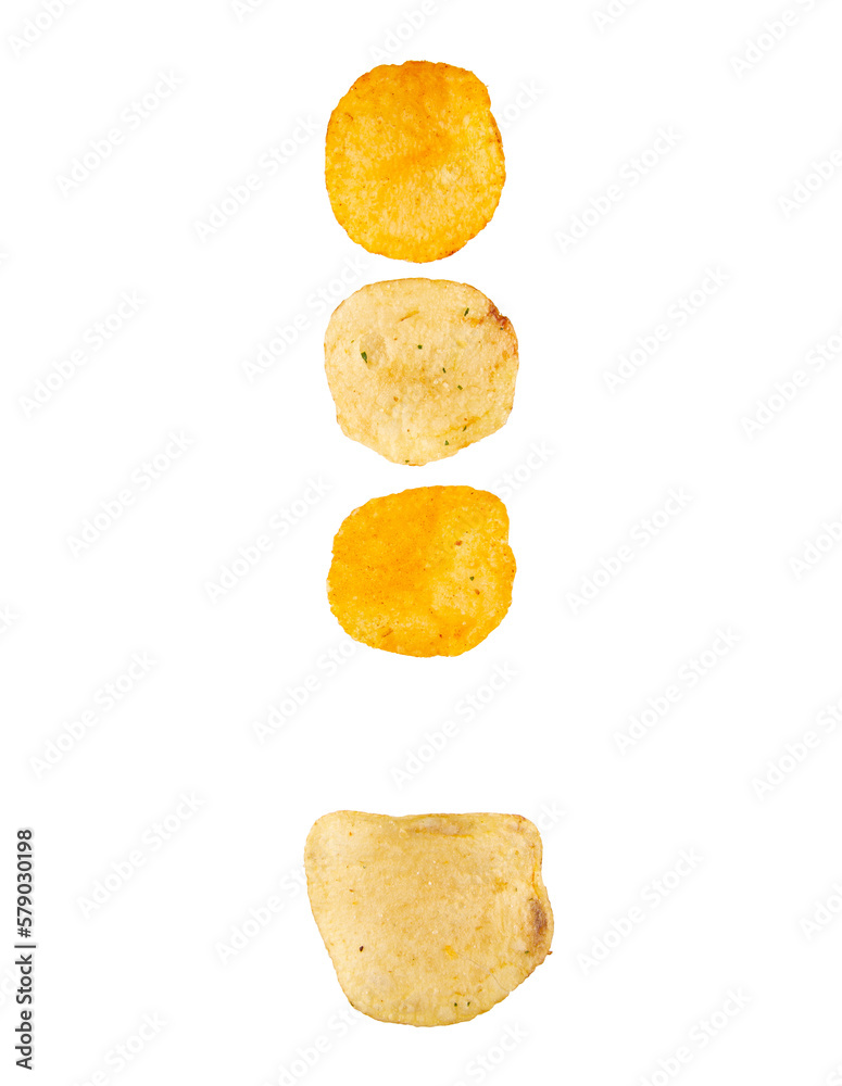 Exclamation mark composed of potato chips and isolated on transparent ...