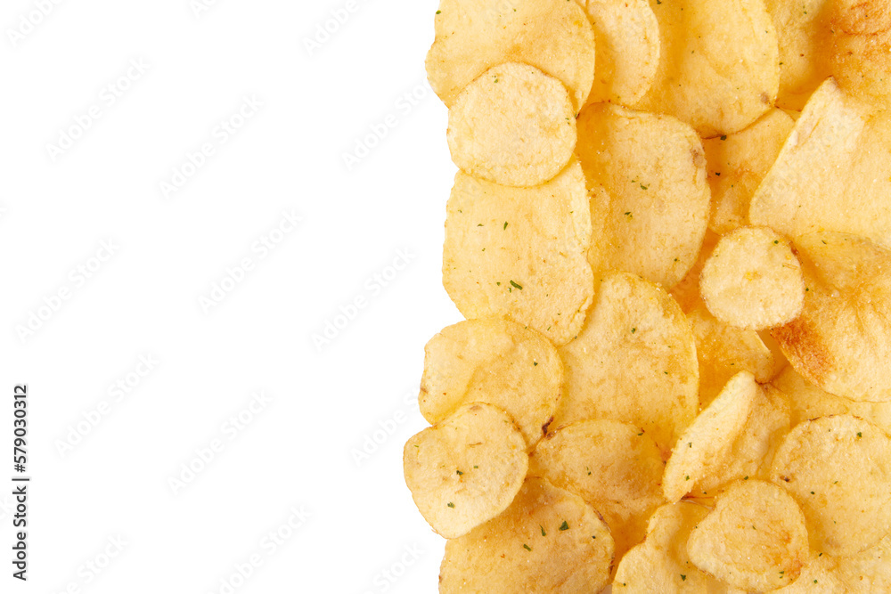 Border of potato chips isolated on transparent background. Light and ...