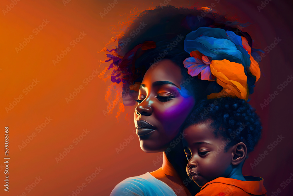 AI illustration of a African mother enjoying the tender moment with her ...