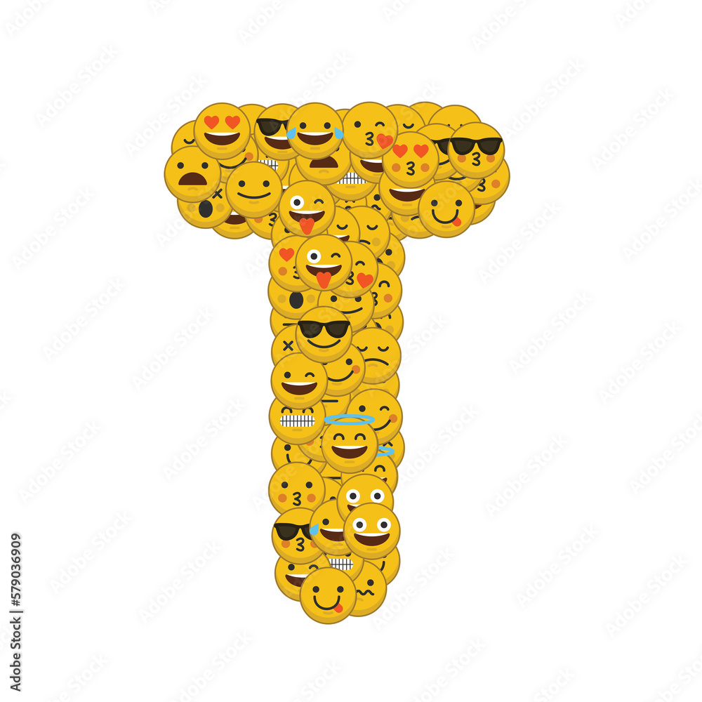 Emoji smiley characters font capital letter T Stock Illustration ...