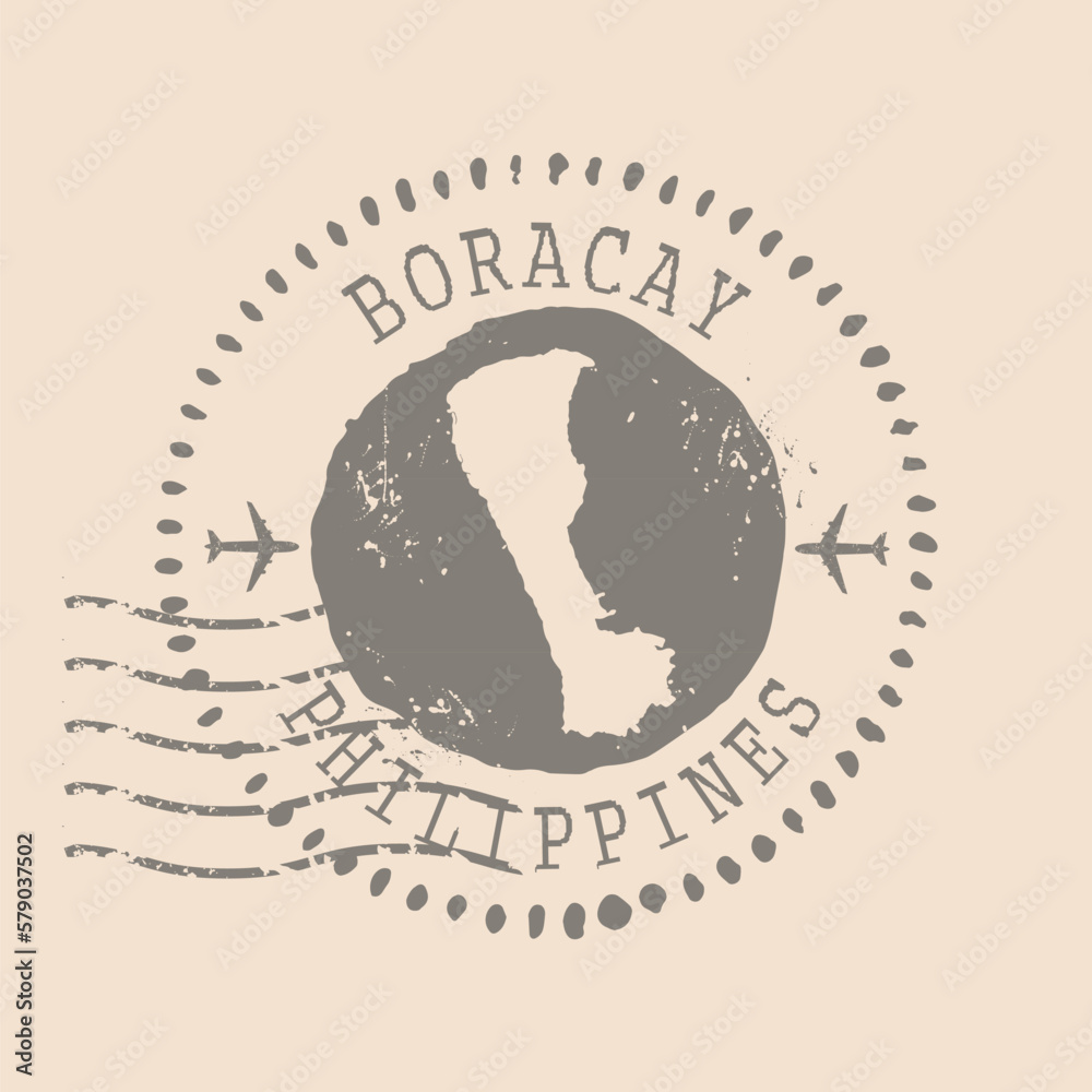 Boracay Stamp Postal. Map Silhouette rubber Seal. Design Retro Travel ...