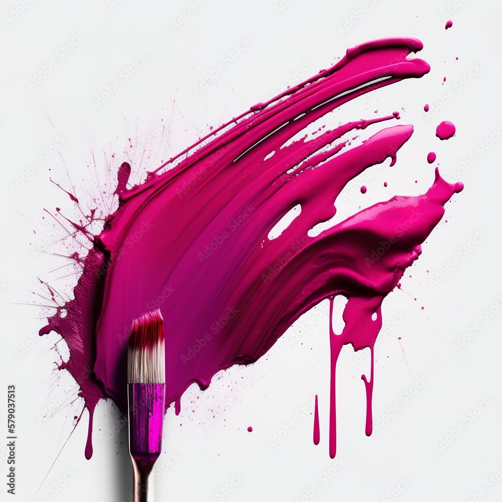 paint brush stroke on white background, magenta color watercolor thick ...
