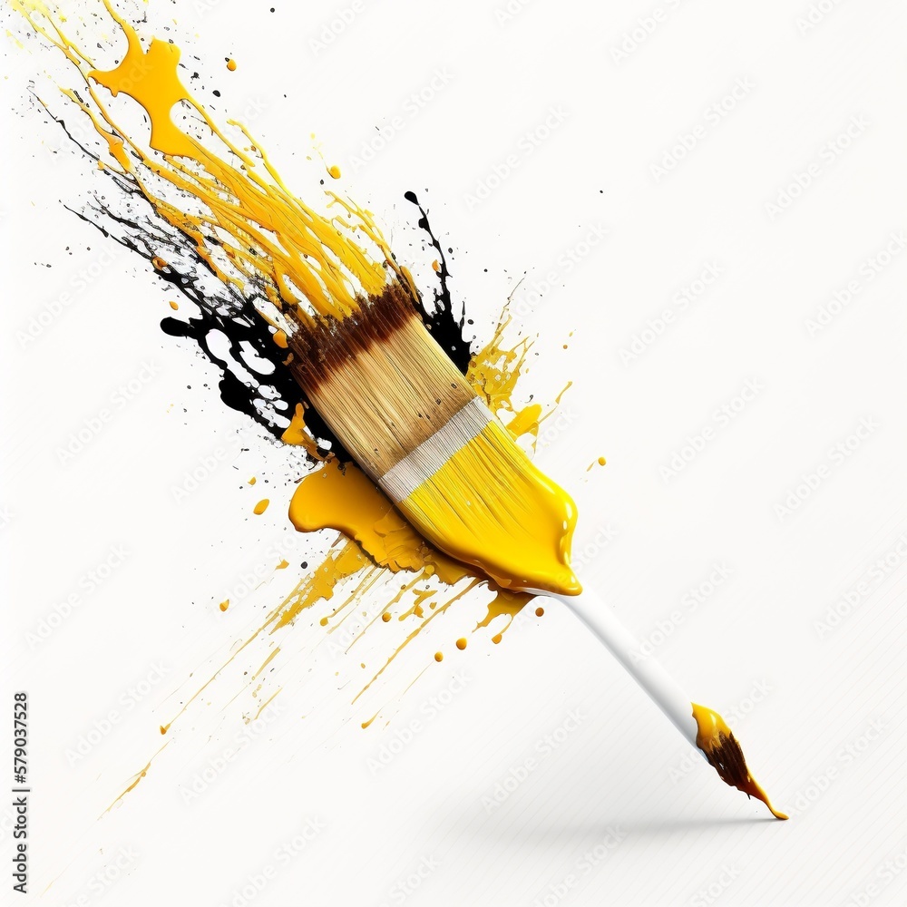paint brush stroke on white background, yellow color watercolor thick ...