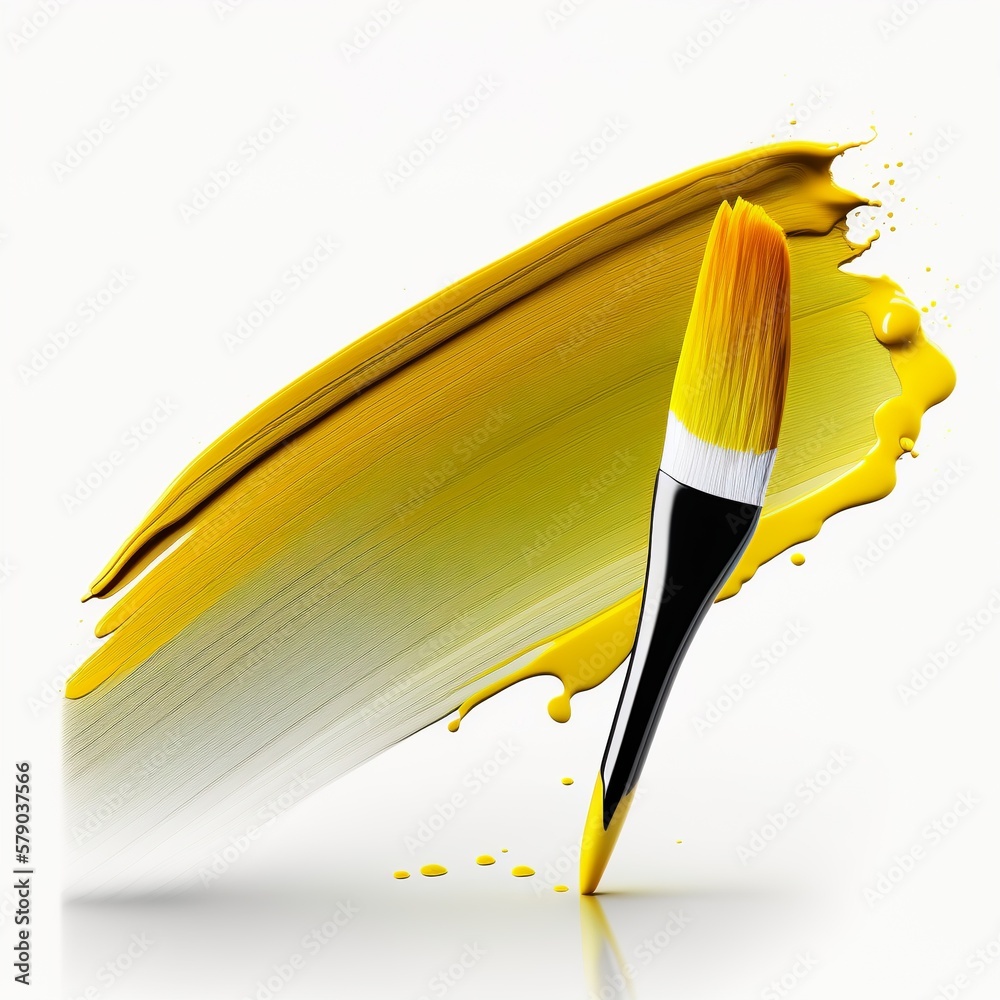 paint brush stroke on white background, yellow color watercolor thick ...