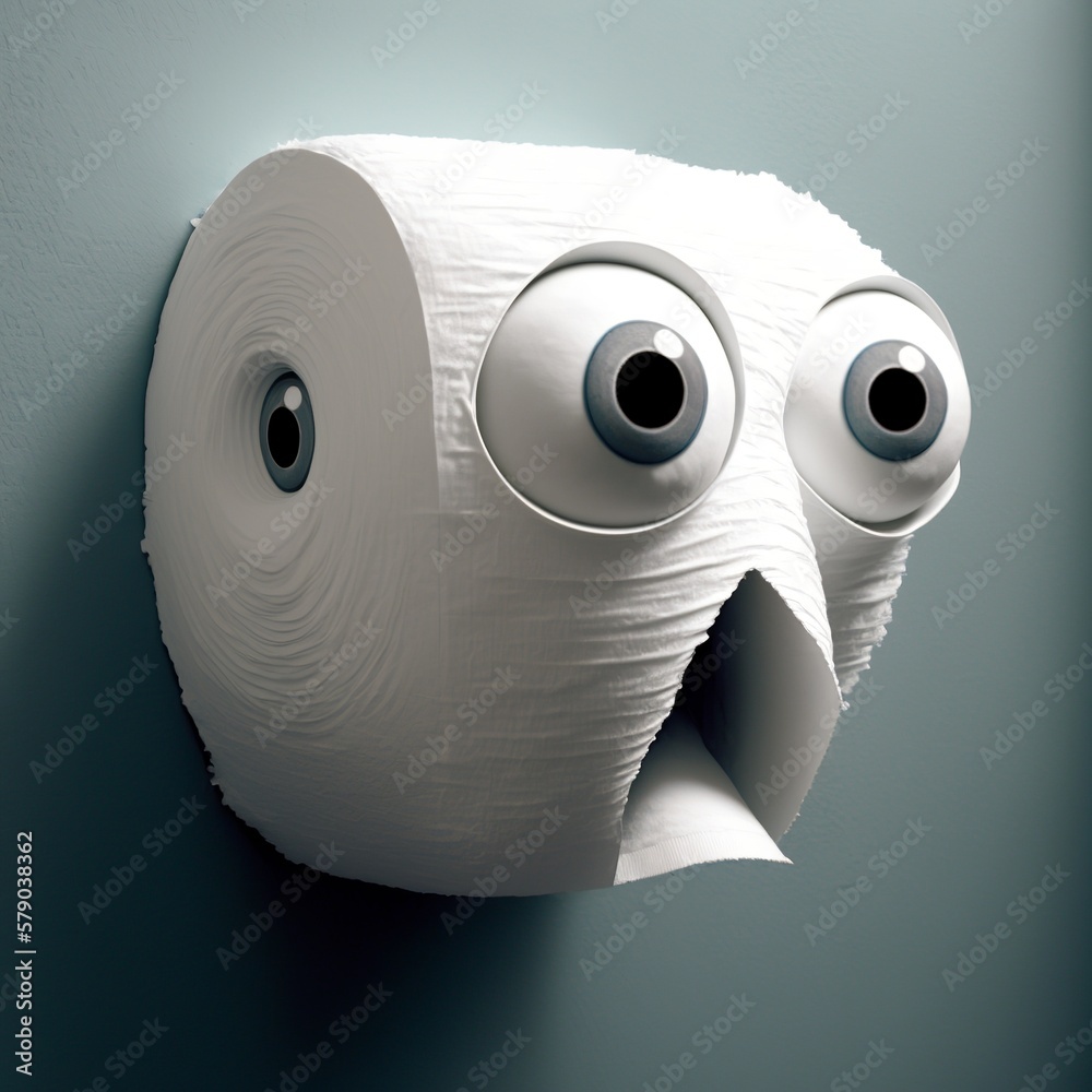 toilet eyes made of toilet paper wonders with her mouth hanging open ...