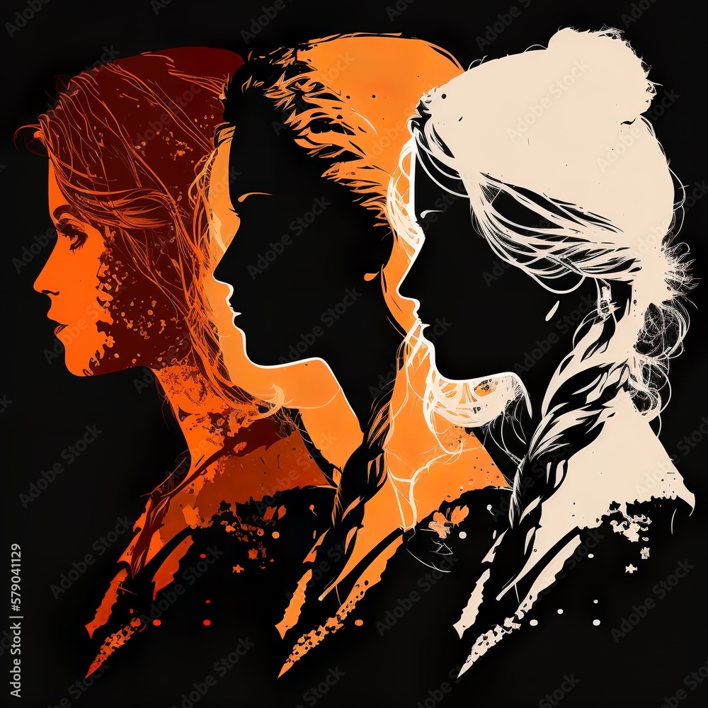 women id silhouette portraits cartoon three side view to a beauty salon ...