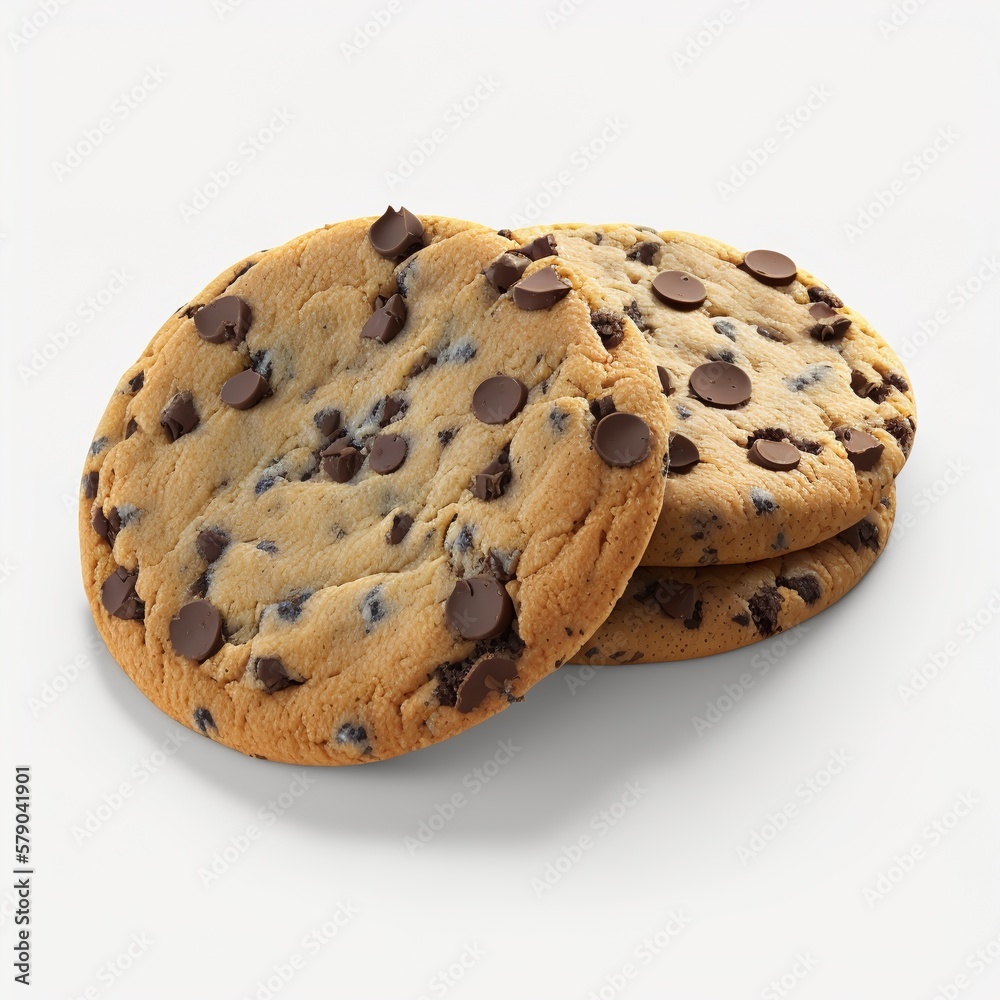 chocolate chip cookies 3 (path included) on white background drips well ...