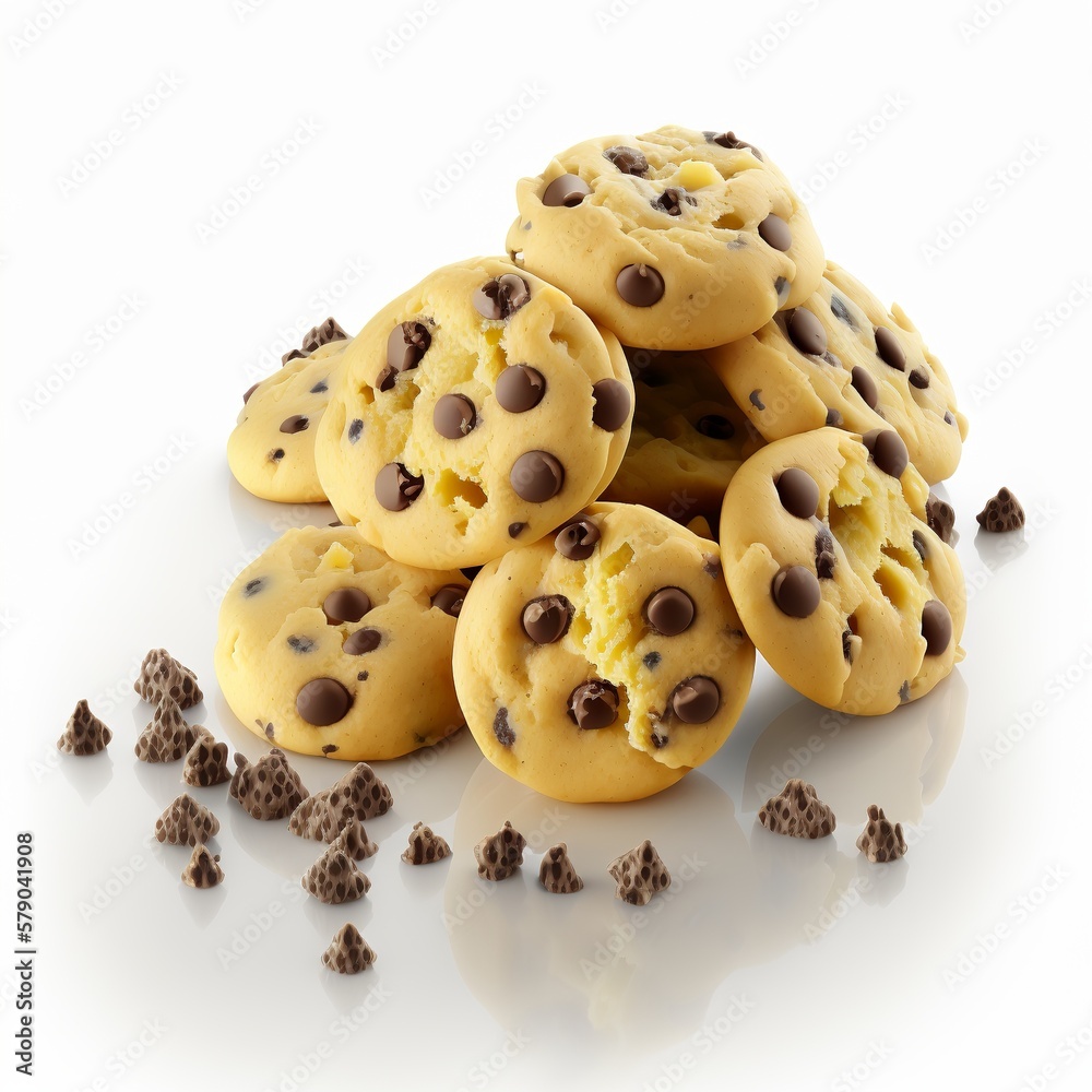 chocolate chip cookies 3 (path included) on white background drips well ...