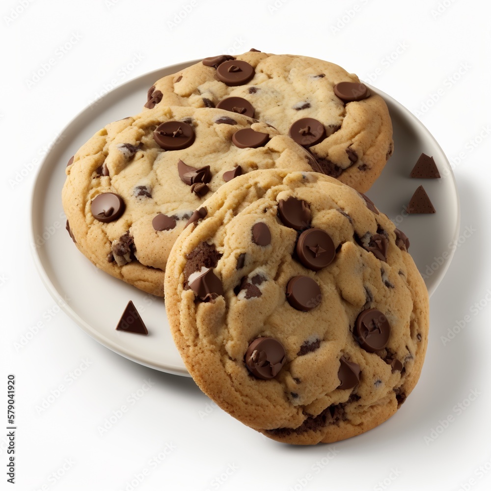 chocolate chip cookies 3 (path included) on white background drips well ...