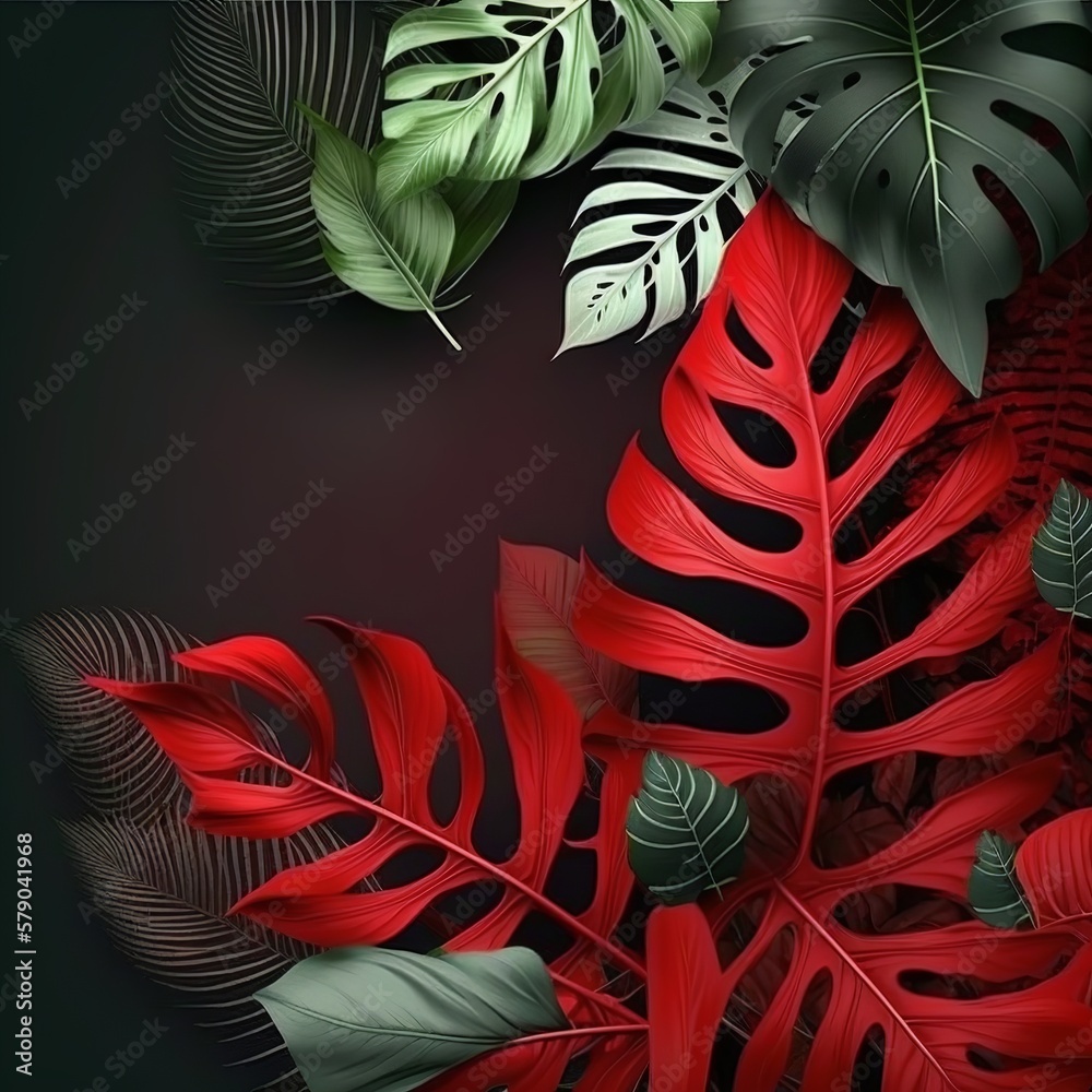 Collection of tropical leaves,foliage plant in red color with space ...