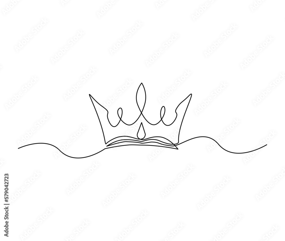 Continuous one line drawing of royal crown. Simple king crown outline ...