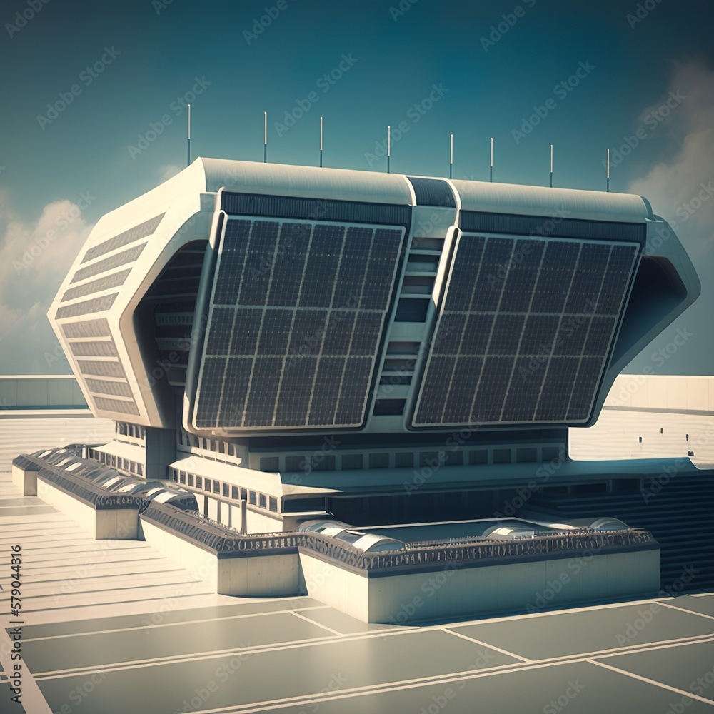 stadium with solar panels on the outside mockup modern technology plan ...