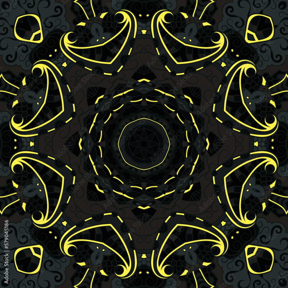 Vetor de Seamless tile texture. Tracery mehndi design image. Dark toxic ...