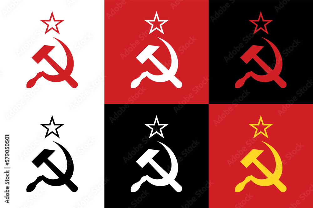 Soviet coat of arms icon, hammer and sickle. Emblem of the USSR with a ...