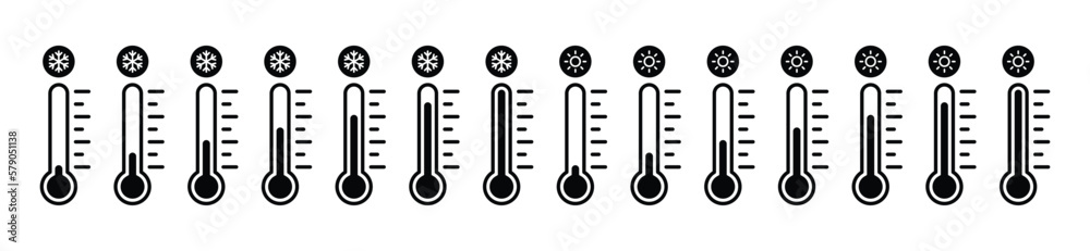 Temperature icon set. Temperature scale icon symbol. Weather sign ...