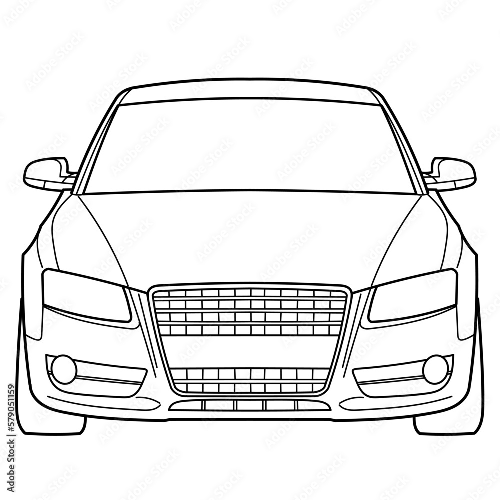 Outline drawing of a car from side view. Classic style. Vector outline ...