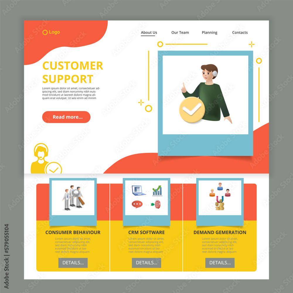 Customer support flat landing page website template. Consumer behaviour ...