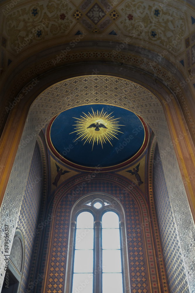 Monumental church building in Gothic in neo-romanesque arch style with ...