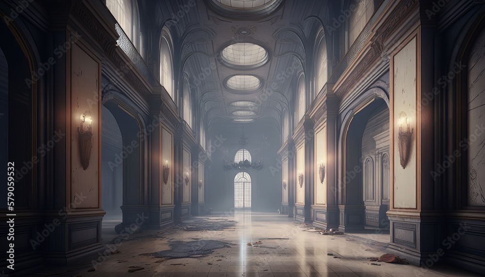 Abandoned empty of classic grand hall background. Generative AI ...