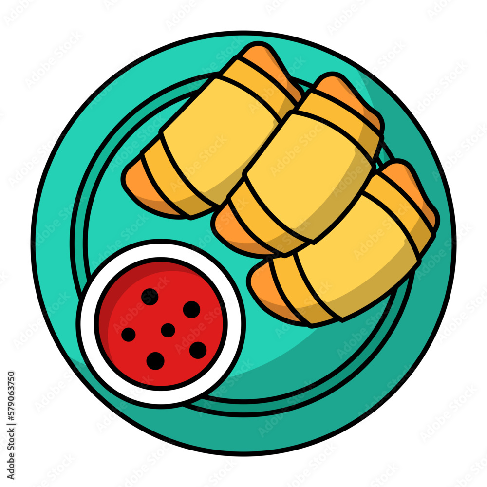 Lumpiang Prito with Pork Concept , Cheese Dog Bread Rolls vector ...